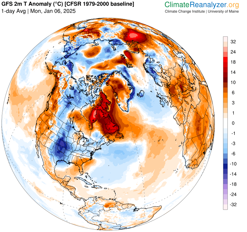 Monday morning (1-6) anomaly in temperature as compared to average ...